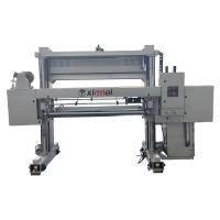 China Robust PU Foam Cutting Machine For Horizontal Slicing On Rail With Auto Pressure Roller And Winding 2200mm Cutting Width for sale