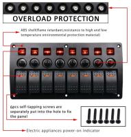 China On Off Aluminium Rocker Switch Panel Waterproof 8 Gang 3 Pin Circuit Breaker Overload Protection for sale
