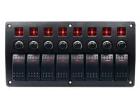 China On Off Aluminium Rocker Switch Panel Waterproof 8 Gang 3 Pin Circuit Breaker Overload Protection for sale
