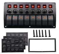 China On Off Aluminium Rocker Switch Panel Waterproof 8 Gang 3 Pin Circuit Breaker Overload Protection for sale