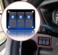 China DC 12V 24V Blue LED Backlit 3 Gang Aluminum 5 Pin ON Off Toggle Rocker Switch Panel for sale