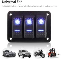 China DC 12V 24V Blue LED Backlit 3 Gang Aluminum 5 Pin ON Off Toggle Rocker Switch Panel for sale