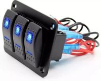 China DC 12V 24V Blue LED Backlit 3 Gang Aluminum 5 Pin ON Off Toggle Rocker Switch Panel for sale
