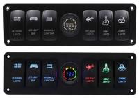 China Color Voltmeter 6 Gang DC12V 24V Led On Off 5 PIN Rocker Switch Panel For Caravan Automotive Marine for sale