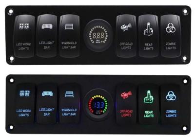 China Color Voltmeter 6 Gang DC12V 24V Led On Off 5 PIN Rocker Switch Panel For Caravan Automotive Marine for sale