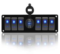 China Color Voltmeter 6 Gang DC12V 24V Led On Off 5 PIN Rocker Switch Panel For Caravan Automotive Marine for sale