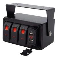 China DC12V 24V 3 Gang Red LED Light Rocker Switch Panel Box With Dual 4.8A USB Charger Voltmeter For Car Marine Trucks Boats for sale