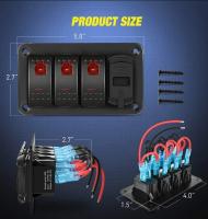 China DC12V 24V 3 Gang Red LED Light Rocker Switch Panel Box With Dual 4.8A USB Charger Voltmeter For Car Marine Trucks Boats for sale