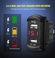 China DC12V 24V 3 Gang Red LED Light Rocker Switch Panel Box With Dual 4.8A USB Charger Voltmeter For Car Marine Trucks Boats for sale