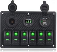 China Waterproof Marine Boat Rocker Switch Panel 6 Gang With Dual USB Socket 3.1A Volt Meter Blue LED Light for sale
