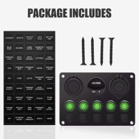 China Green LED Lights 5 Gang Rocker Switch Panel With Dual USB Slot Socket for sale