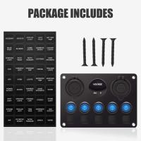 China 5 Gang Waterproof Rocker Switch Panel With Dual USB Slot Socket With Blue LED Lights for sale