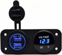 China DC 12V 24V LED Digital Voltmeter Dual USB Outlet Power Socket Panel 3.1A Charger for sale