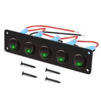 China 5 Gang Rocker Switch Panel 20A 3 Pin On Off 12V Green Toggle Switch For Cars Trucks Boats for sale