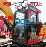 China Excavator SY75C SY65C Front Lower Gear Skylight Door Rear Baffle Left Tempered Glass 6mm for sale