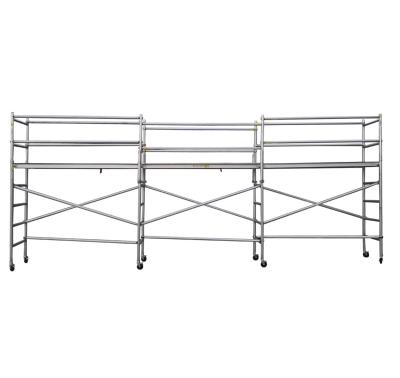 China Mobile Compact Iron Aluminum Expandable Frame Mini Type Scaffolding With Casters Wood Platform Board Guardrail Indoor Use for sale