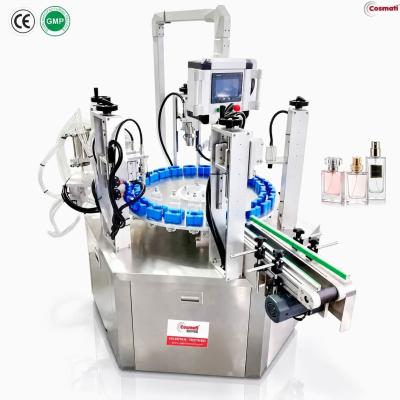 China Automatic Rotary Perfume Filling Machine Fragrance Oil Bottle Cleaning Crimping Collaring Line for sale
