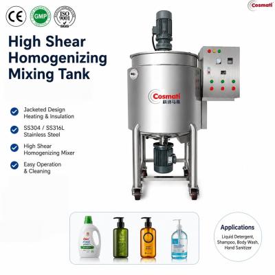 China Jacketed Mixing Homogenizing Tank 100L Shampoo Liquid Detergent Heated Mixer for sale