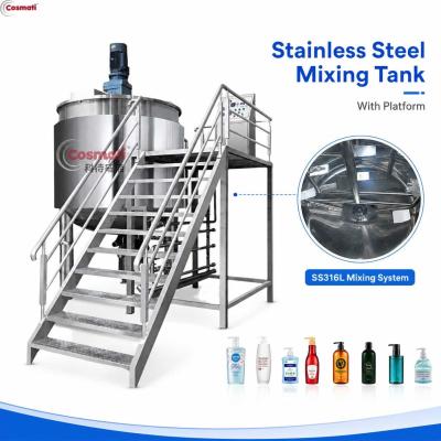 China 500L 316L Stainless Steel Heating Mixing Tank Shampoo Hand Sanitizer Laundry Detergent Production Line for sale