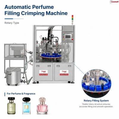 China Rotary Automatic Perfume Filling Machine Bottle Cleaning Crimping Capping Line for sale