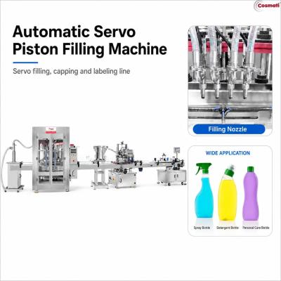 China Automatic Servo Piston Filling Capping Labeling Line for Shampoo Cream Lotion for sale