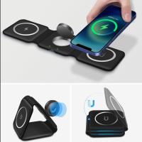 China 15W Foldable 3 in 1 Magnetic Qi Wireless Charger Stand for iPhone iWatch Airpods for sale