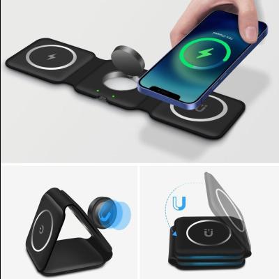 China 15W Foldable 3 in 1 Magnetic Qi Wireless Charger Stand for iPhone iWatch Airpods for sale