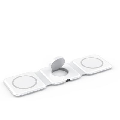China Foldable 3in1 Magnetic Wireless Charger Stand 15W for Phone Watch Earphone for sale