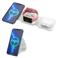 China Foldable Magnetic 3 In 1 Wireless Charging Station With ABS Silicone for sale
