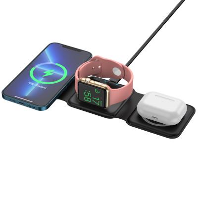 China 3 in 1 Magnetic Wireless Charging Stand Foldable 15W for Phone Watch Airpods for sale