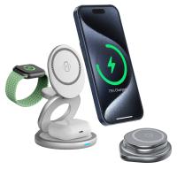 China Metallic 3 In 1 Wireless Charging Station Folding Fast Charging Magnetic 15W for sale