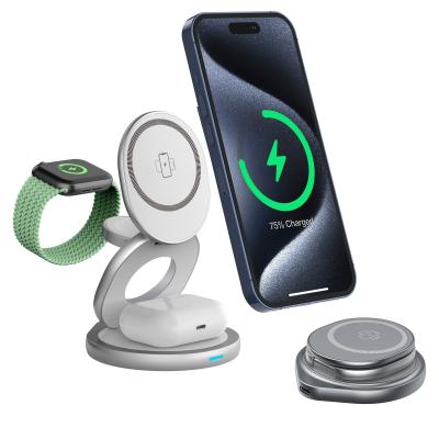 China Metallic 3 In 1 Wireless Charging Station Folding Fast Charging Magnetic 15W for sale