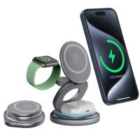 China 360 Rotating Metal 3 in 1 Wireless Charging Station 15W Fast Charging for Phone Watch Earbuds for sale