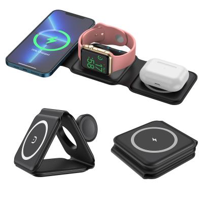 China 3-in-1 Magnetic Wireless Charger 15W Fast Qi Charging Pad for Phone Watch Earphone for sale
