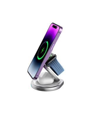 China 3 in 1 Folding Magnetic Wireless Charger 360 Rotation 88x80x25mm 15W Fast Charging Stand for sale