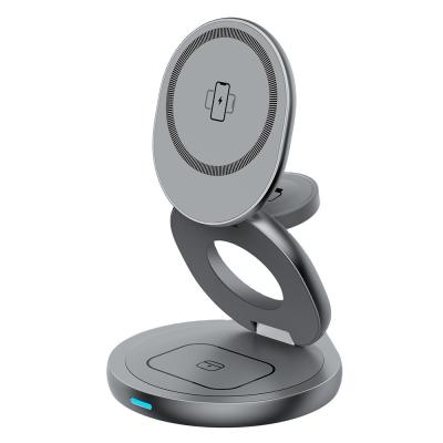 China Zinc Alloy 3 in 1 Folding Wireless Charger Stand for Phone Watch Earphone 15W for sale
