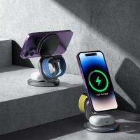 China Zinc Alloy 3 in 1 Folding Wireless Charger Stand for Phone Watch Earphone 15W for sale