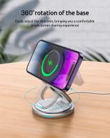 China Zinc Alloy 3 in 1 Wireless Charging Station 15W Fast Charging 360 Rotating Folding Stand for sale