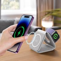China Customized Fabric Magnetic Wireless Charger 3 in 1 15W Folding for sale