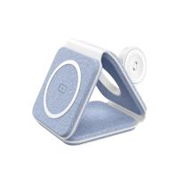 China Customized Blue Fabric 3In1 Magnetic Wireless Charger 15W For Smart Watch for sale