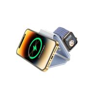 China Customized Blue Fabric 3In1 Magnetic Wireless Charger 15W For Smart Watch for sale