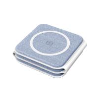 China Customized Blue Fabric 3In1 Magnetic Wireless Charger 15W For Smart Watch for sale