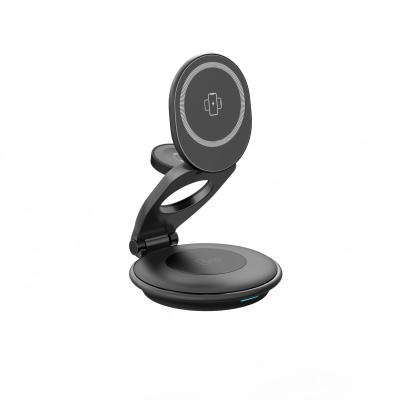 China 15W 3-in-1 Magnetic Wireless Charger Stand Foldable Zinc Alloy Silicone ABS for Phone AirPods iWatch for sale