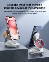 China 15W 3-in-1 Magnetic Wireless Charger Stand Foldable Zinc Alloy Silicone ABS for Phone AirPods iWatch for sale