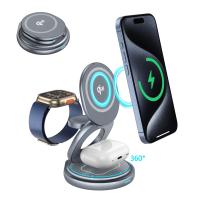 China Qi2 Metal Fast Foldable Wireless Charging Station 3 In 1 360 Degrees Rotating for sale