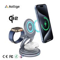 China Qi2 Metal Fast Foldable Wireless Charging Station 3 In 1 360 Degrees Rotating for sale