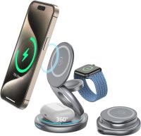 China Foldable 3 in 1 Magnetic Wireless Charging Station 15W for Phone Watch Earbuds for sale