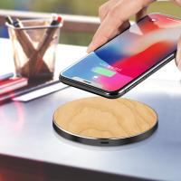 China Custom Wooden Wireless Charger Pad 5W 7.5W 10W with Aluminum Base 73% Efficiency for sale