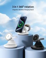 China 3 in 1 15W Fast Wireless Desktop Charger 360 Rotating Stand for Phone Watch Earphone for sale