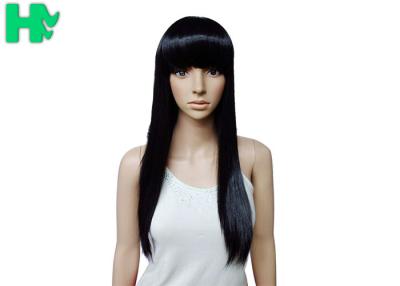 China Soft Long High Temperature Fiber Black Hair Wig With Bangs 16 Inches Heat Resistant Synthetic for sale